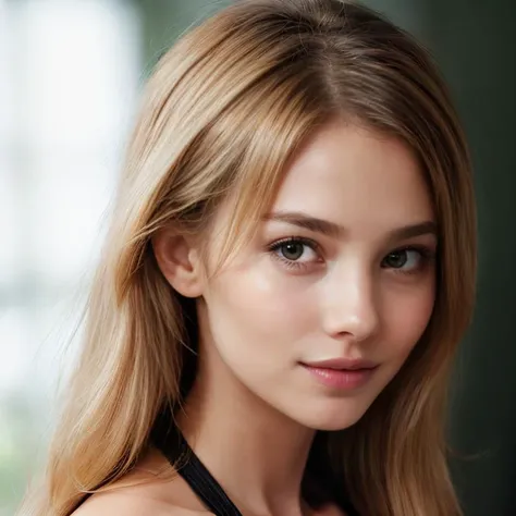 A close up of a woman with long blonde hair and a black top - SeaArt AI