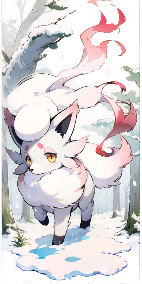 Pokemon fan art of a white and red cat in the snow - SeaArt AI