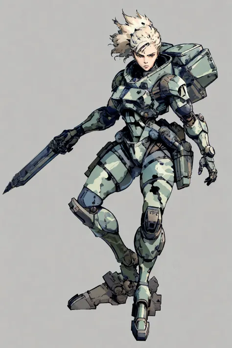 A drawing of a female soldier with a gun and a helmet - SeaArt AI