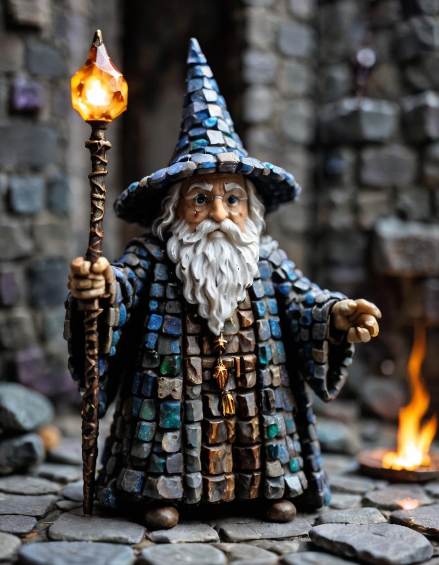 A close up of a statue of a wizard holding a staff - SeaArt AI