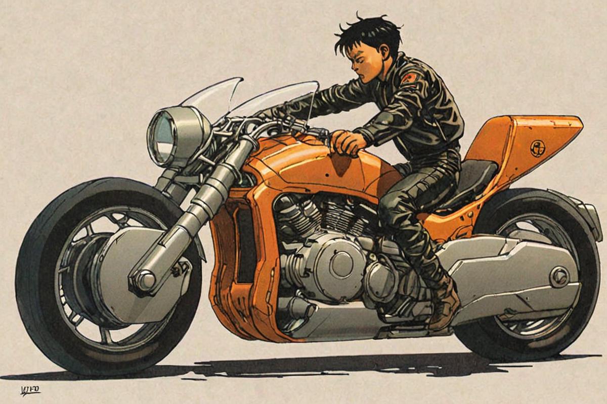Anime Style Drawing Of A Man Riding A Motorcycle With A Helmet On