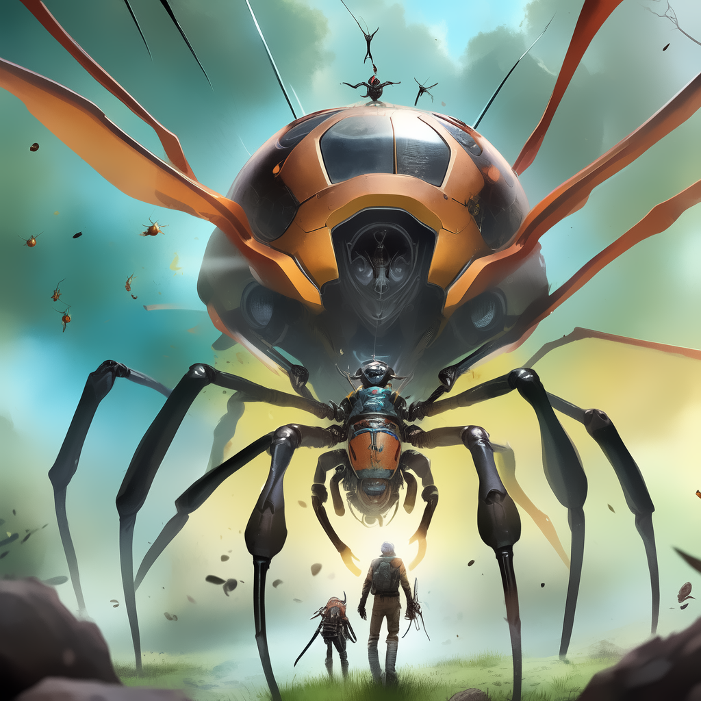 A close up of a giant spider with a person standing in front of it ...