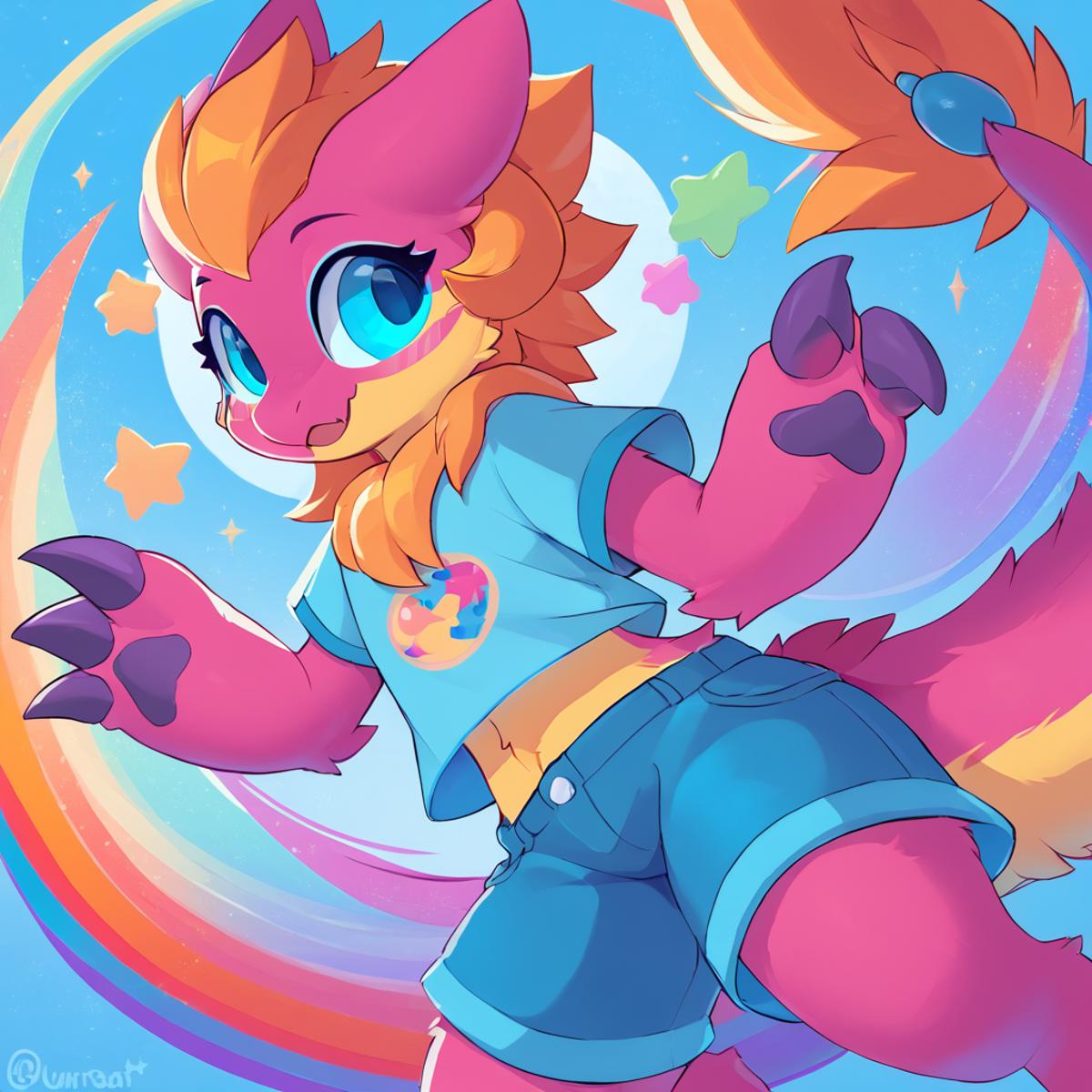 Score_9, score_8_up, wickerbeast, cute, furred dragon, shorts - SeaArt AI