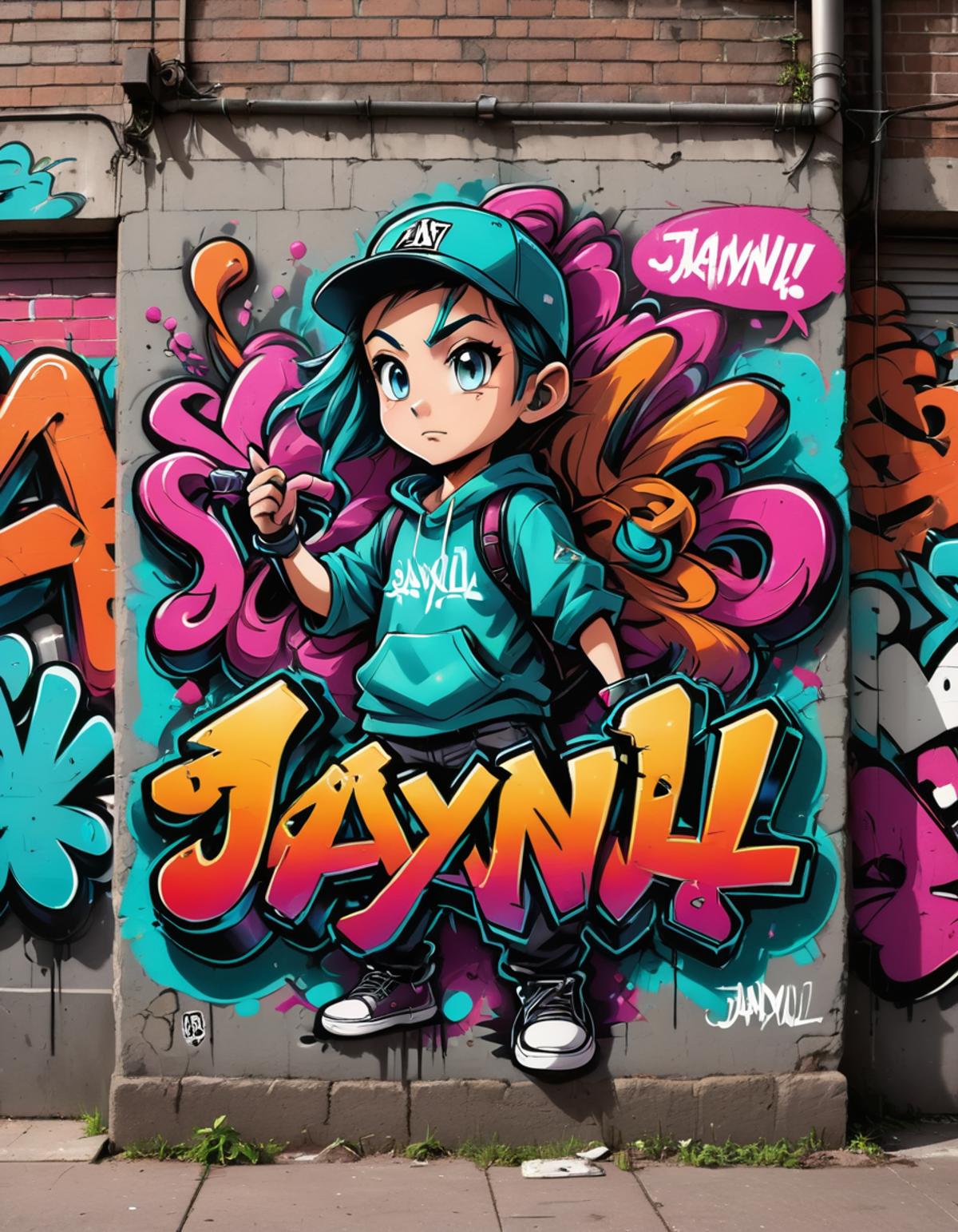 Graffiti art of a girl with a baseball bat and a baseball cap - SeaArt AI