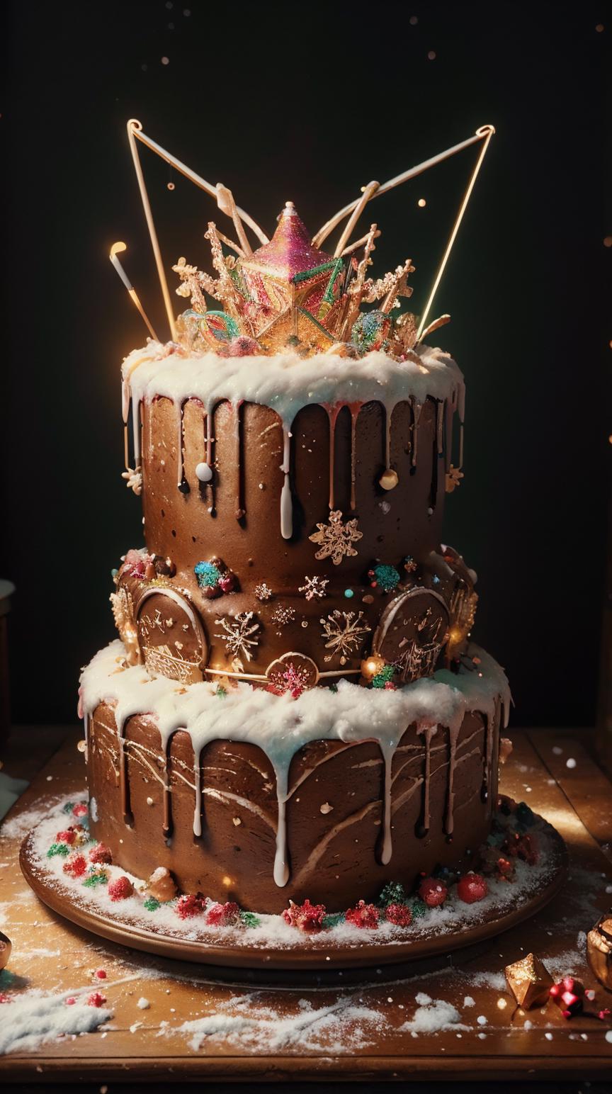 A close up of a chocolate cake with icing and decorations - SeaArt AI