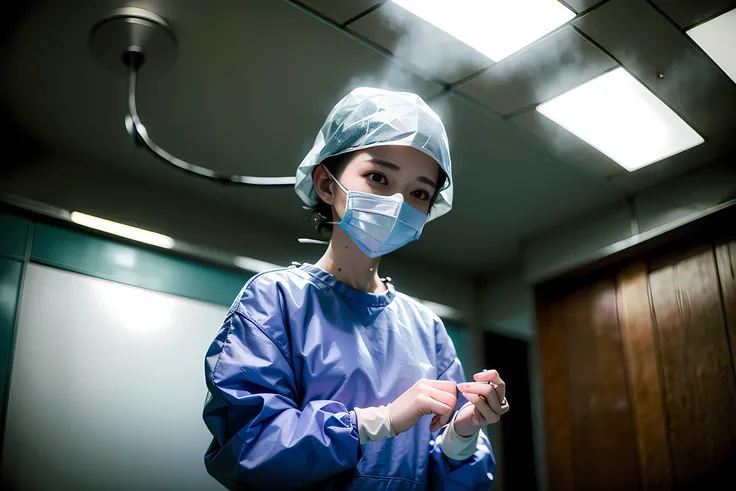 There is a woman in a surgical gown standing in a room - SeaArt AI