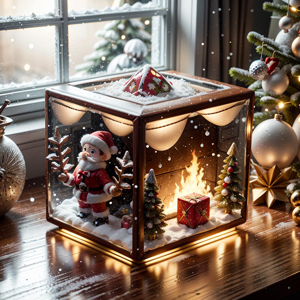 There is a small christmas scene in a glass box - SeaArt AI