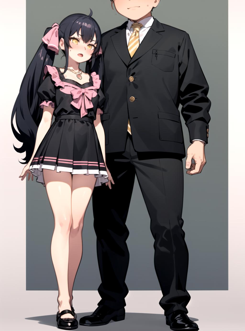 Anime - style image of a man and a woman dressed in formal clothing ...