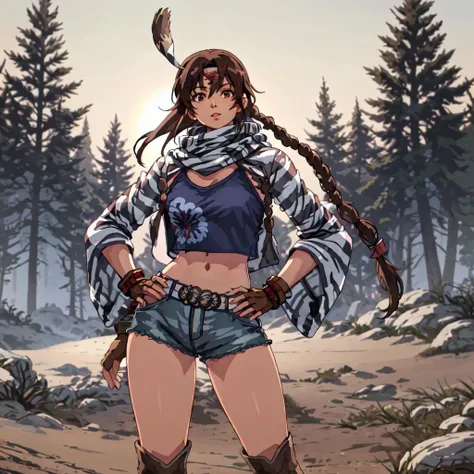 A woman in a cowboy outfit standing in a snowy forest - SeaArt AI