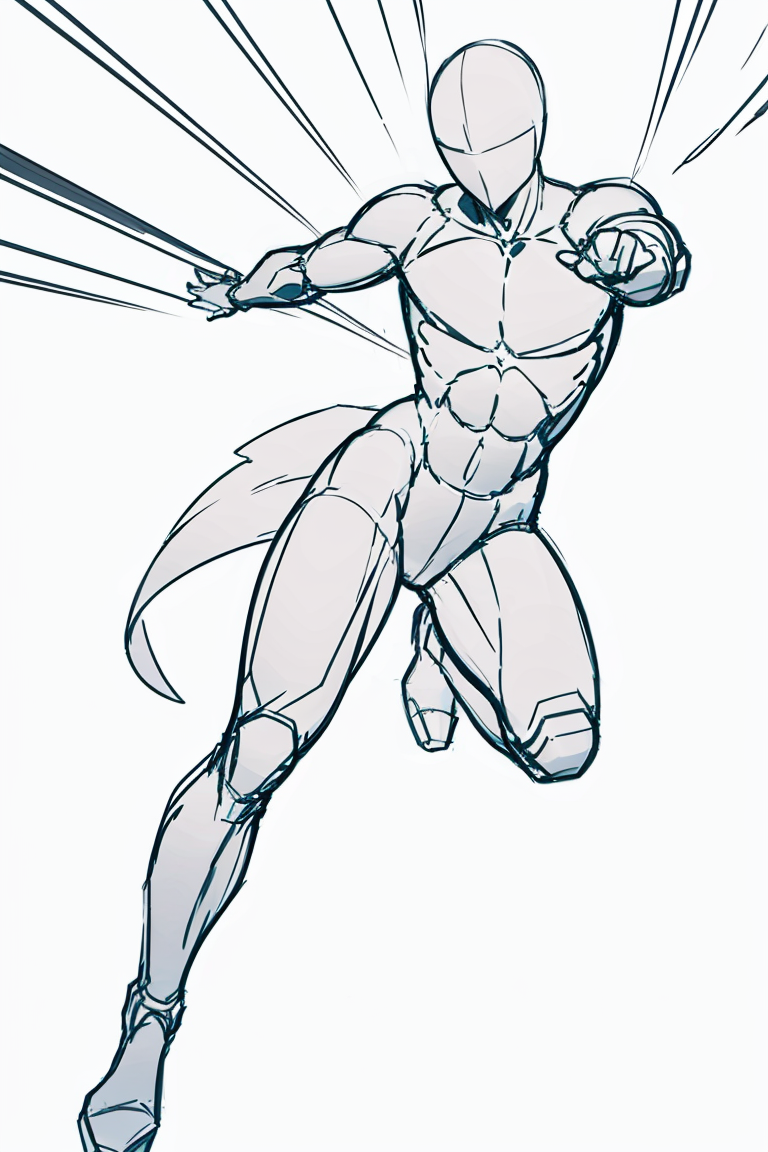 A drawing of a man in a suit is flying through the air - SeaArt AI