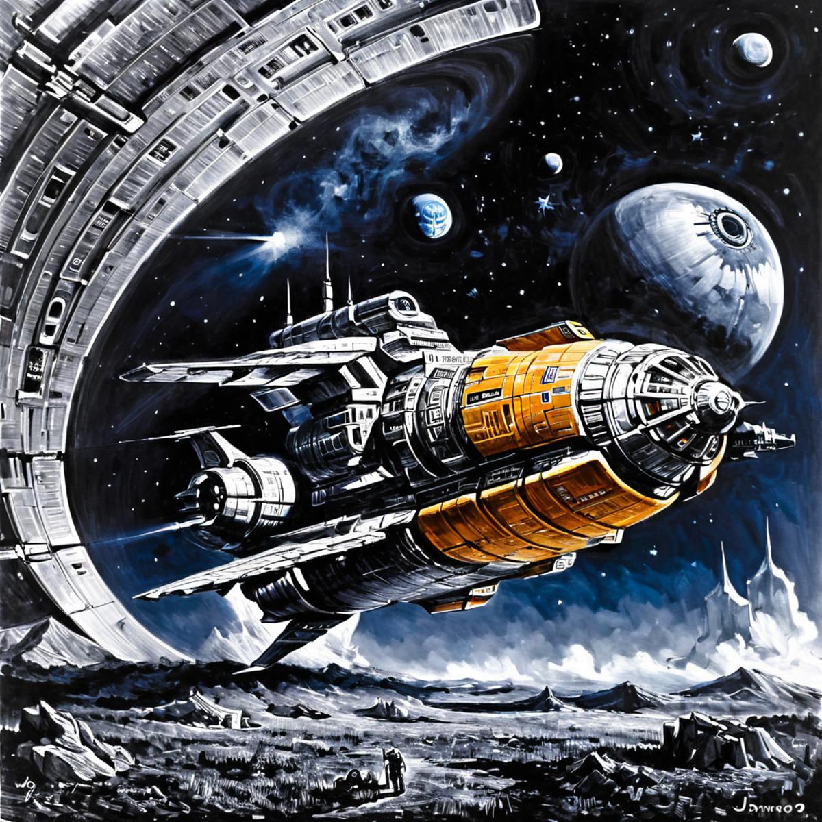 Painting of a space station in the middle of a planet - SeaArt AI