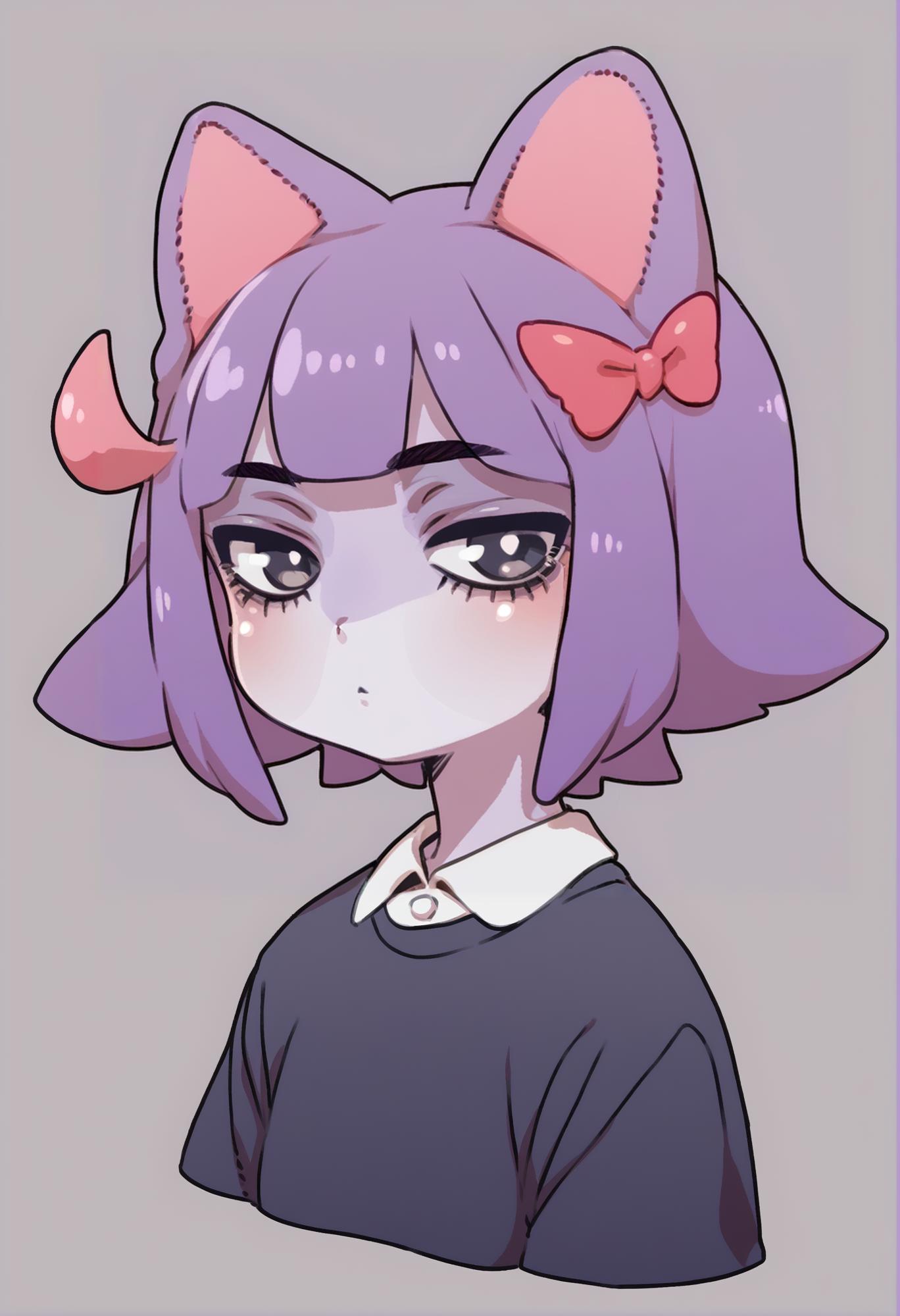 A drawing of a girl with purple hair and a bow - SeaArt AI