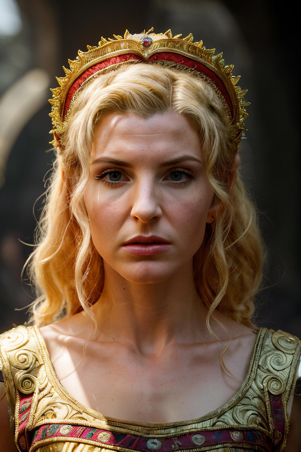 A woman in a gold dress with a crown on her head - SeaArt AI