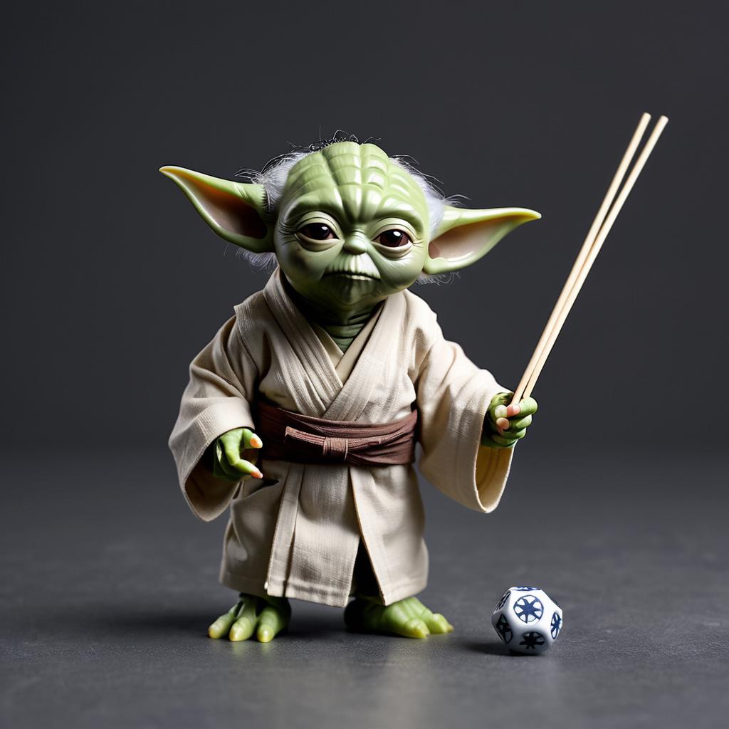 A close up of a toy yoda with a chopstick - SeaArt AI