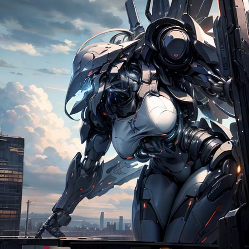 A close up of a robot standing on top of a building - SeaArt AI