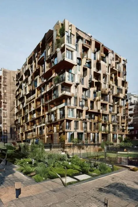 A view of a building with a lot of windows and balconies - SeaArt AI