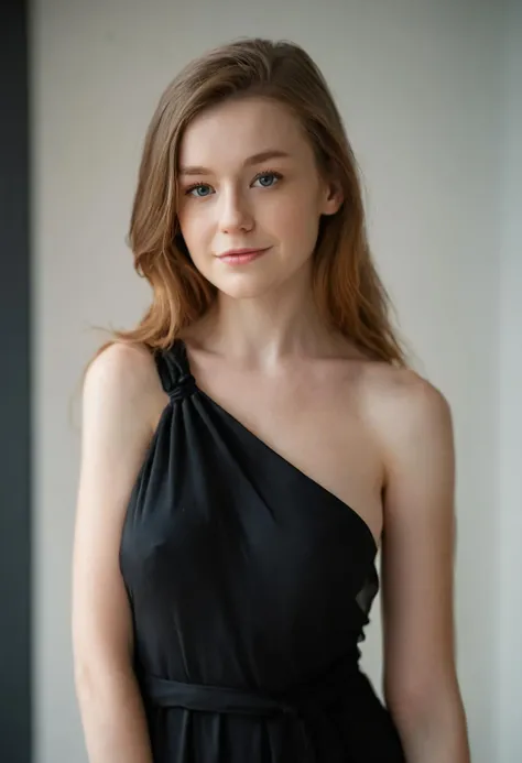 A close up of a woman in a black dress posing for a picture - SeaArt AI