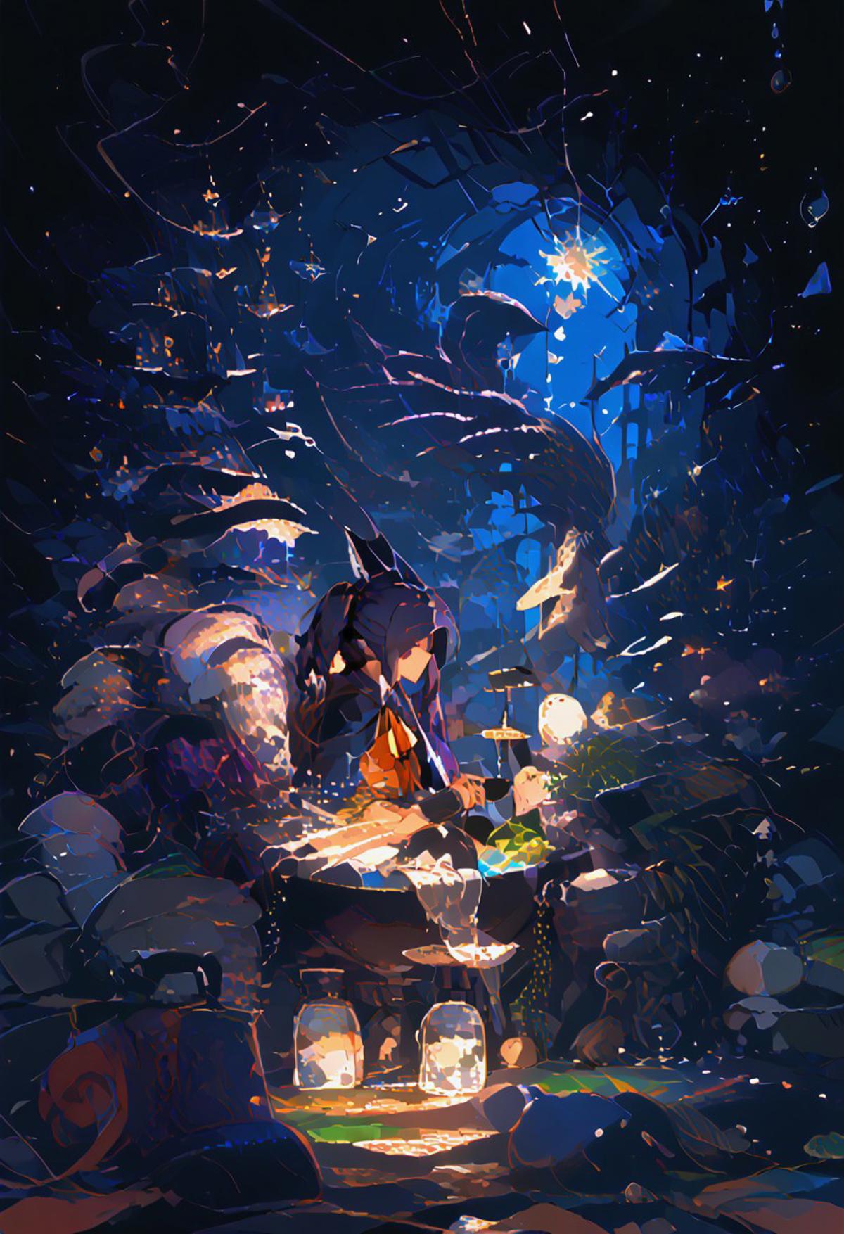 D3p1x3l, pixel art, scenery, high elf, hermit witch, jill stingray ...