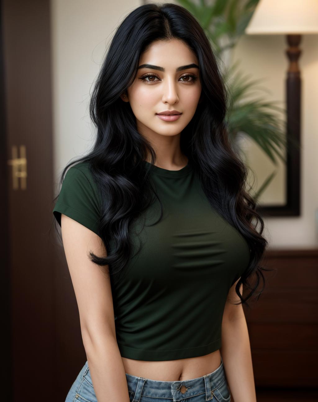 Anusha patel in green top and jeans posing for the camera - SeaArt AI