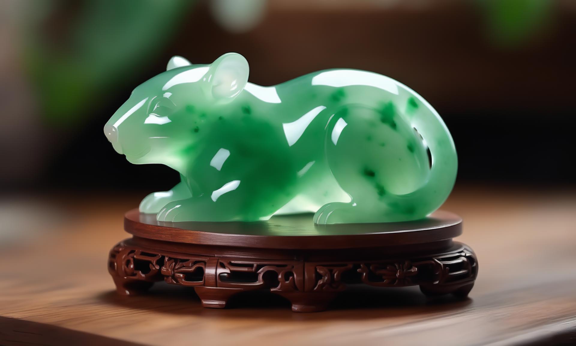 A close up of a green jade sculpture of a mouse - SeaArt AI