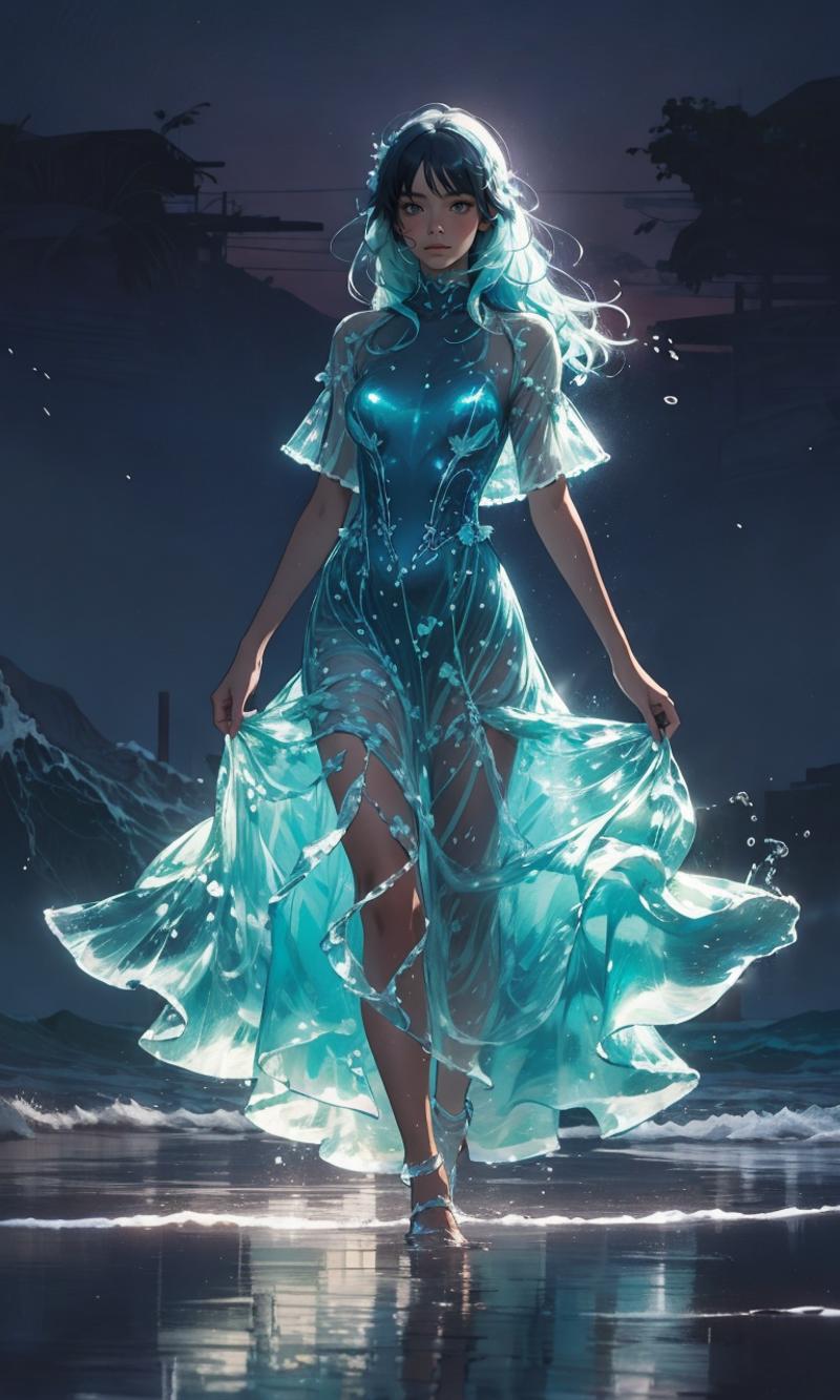 A Woman In A Blue Dress Walking On A Beach At Night SeaArt AI A Woman In A Blue Dress Walking On A Beach At Night SeaArt AI