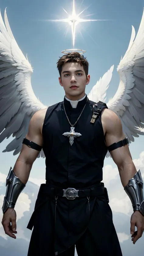 A man with wings and a cross on his chest - SeaArt AI