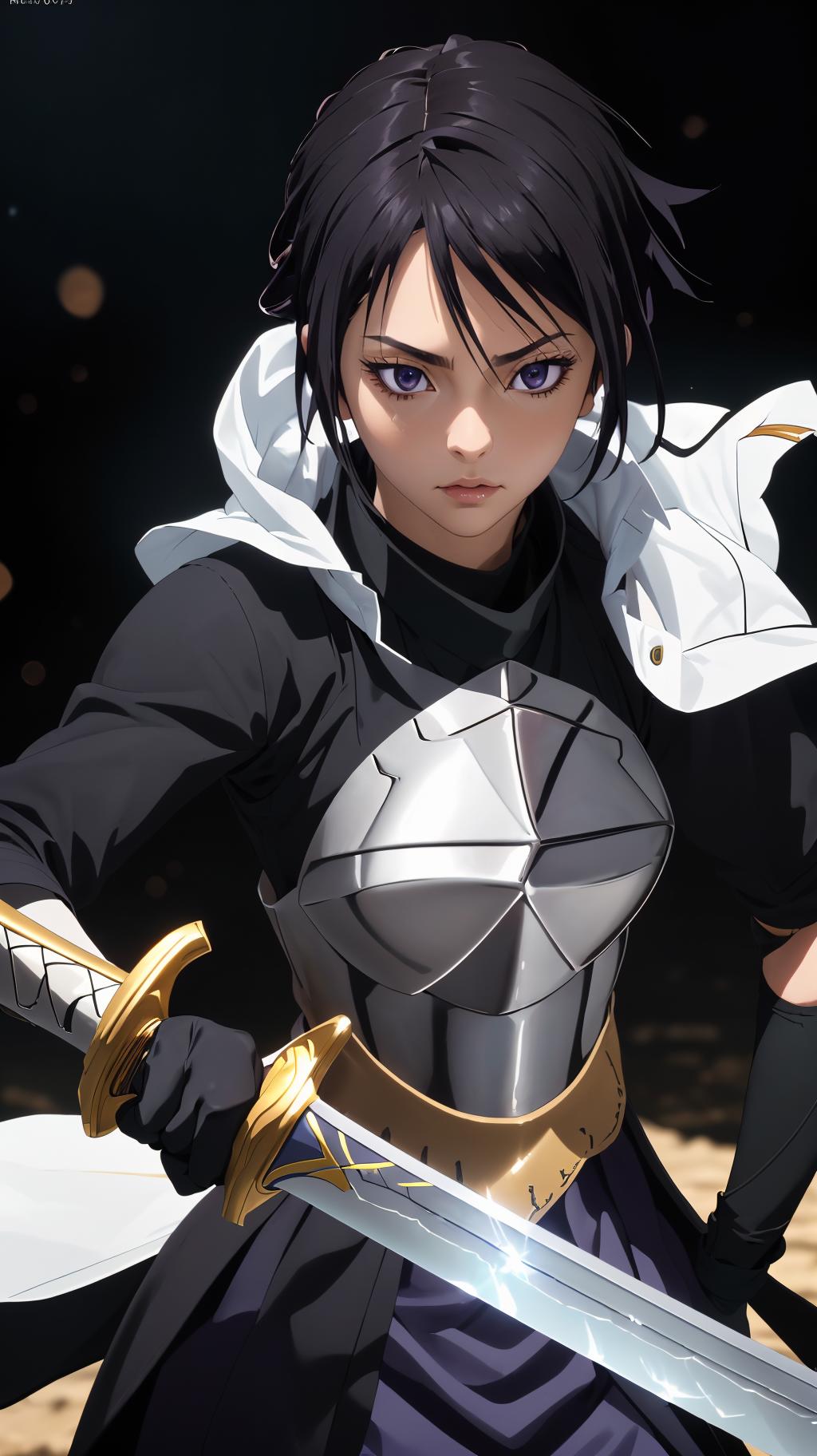 A close up of a person holding a sword in a field - SeaArt AI