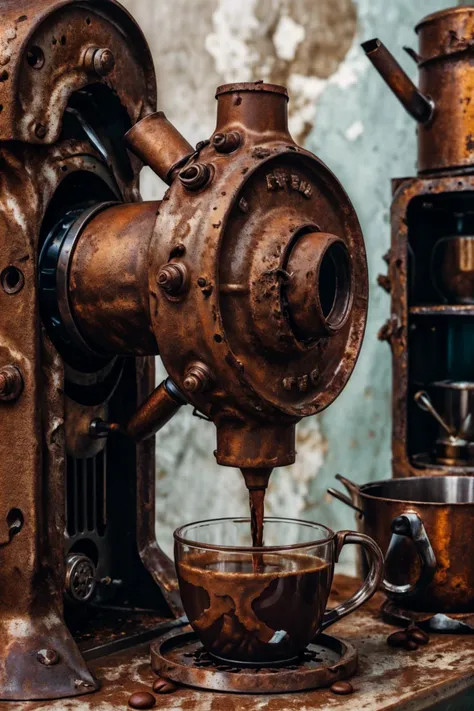 A close up of a coffee grinder with a cup of coffee - SeaArt AI
