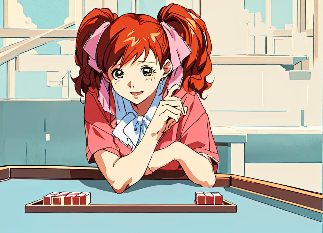Anime girl leaning on a pool table with a billiards racket - SeaArt AI