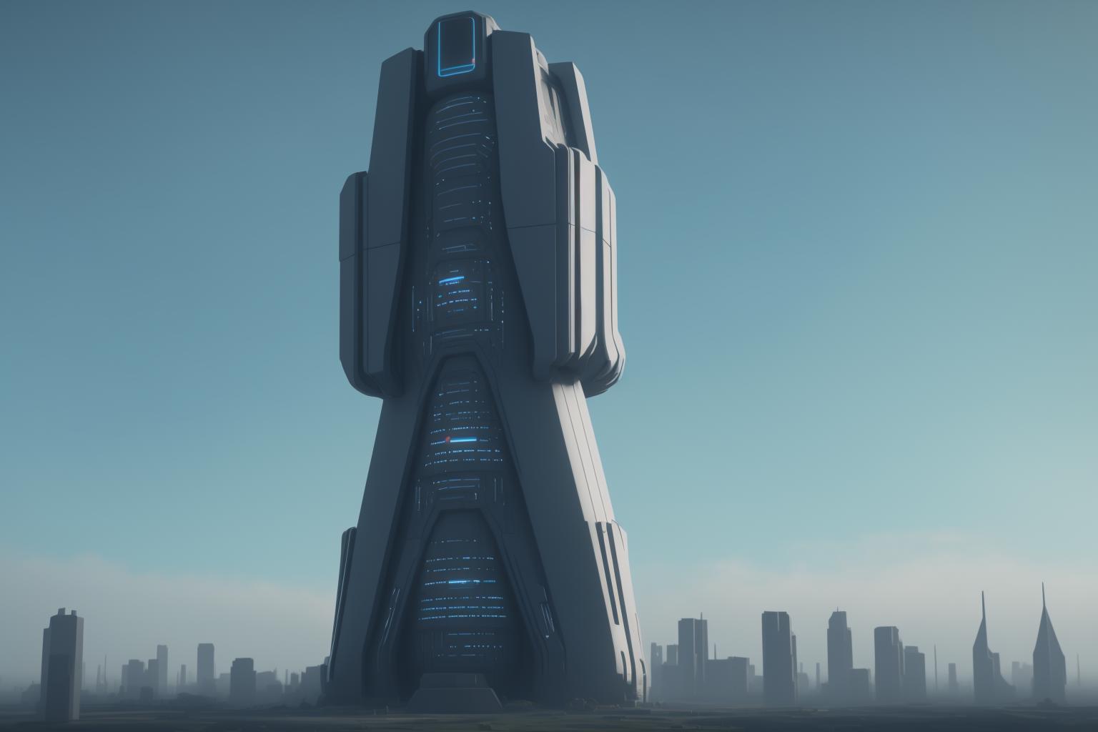 A close up of a futuristic building with a futuristic tower in the ...