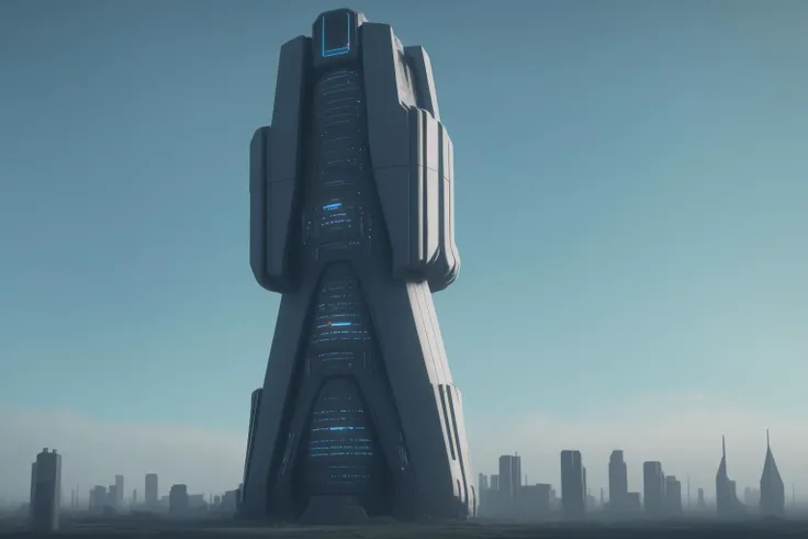 A close up of a futuristic building with a futuristic tower in the ...