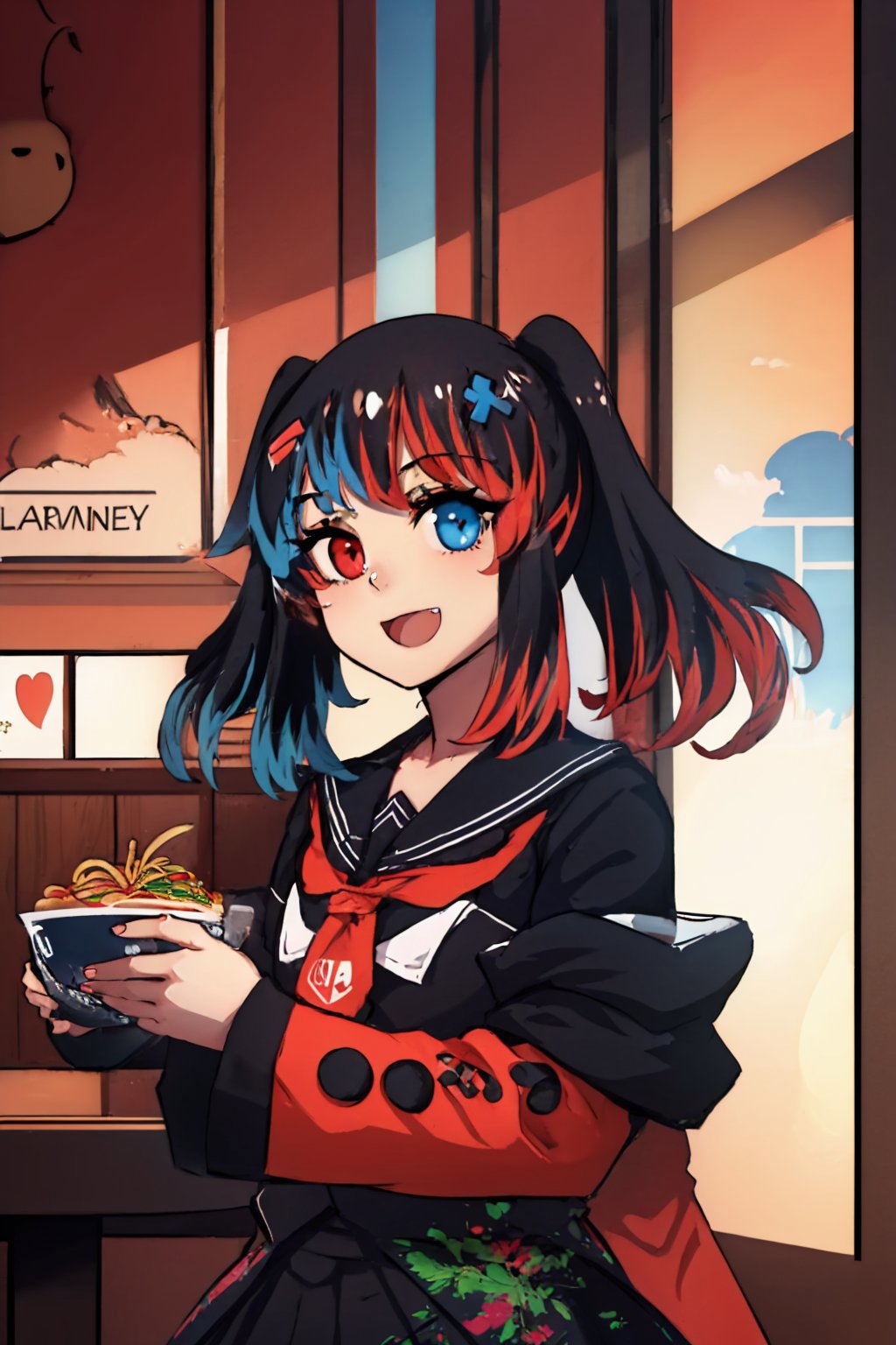 Anime girl with a plate of food in her hand - SeaArt AI