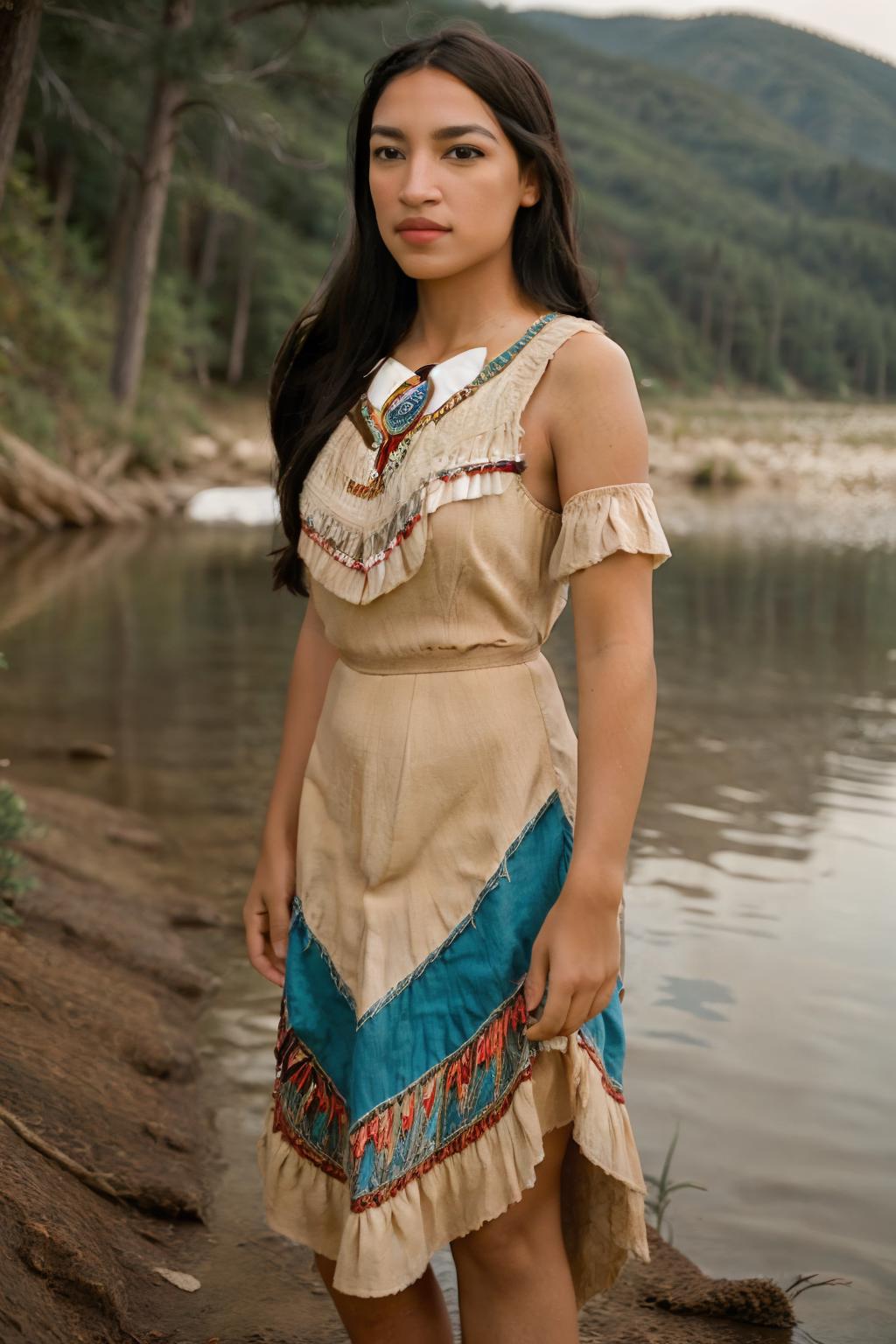 Arafed woman in native dress standing near a body of water - SeaArt AI
