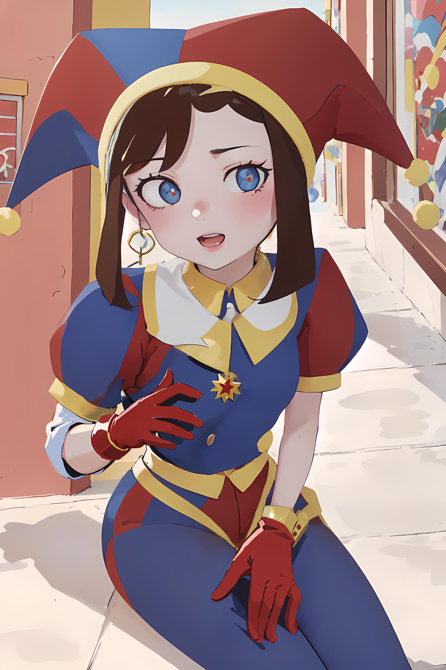 Anime girl in a jester suit sitting on the ground - SeaArt AI