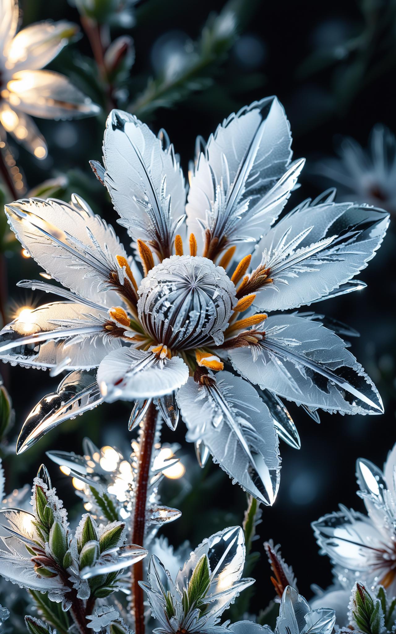 There is a close up of a flower with frost on it - SeaArt AI