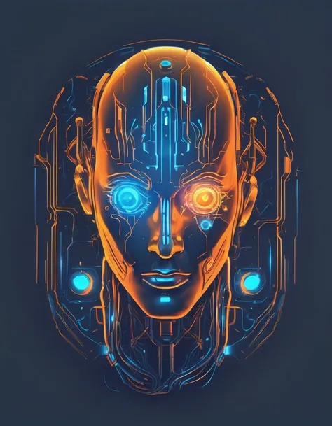 A close up of a robot's face with glowing eyes - SeaArt AI