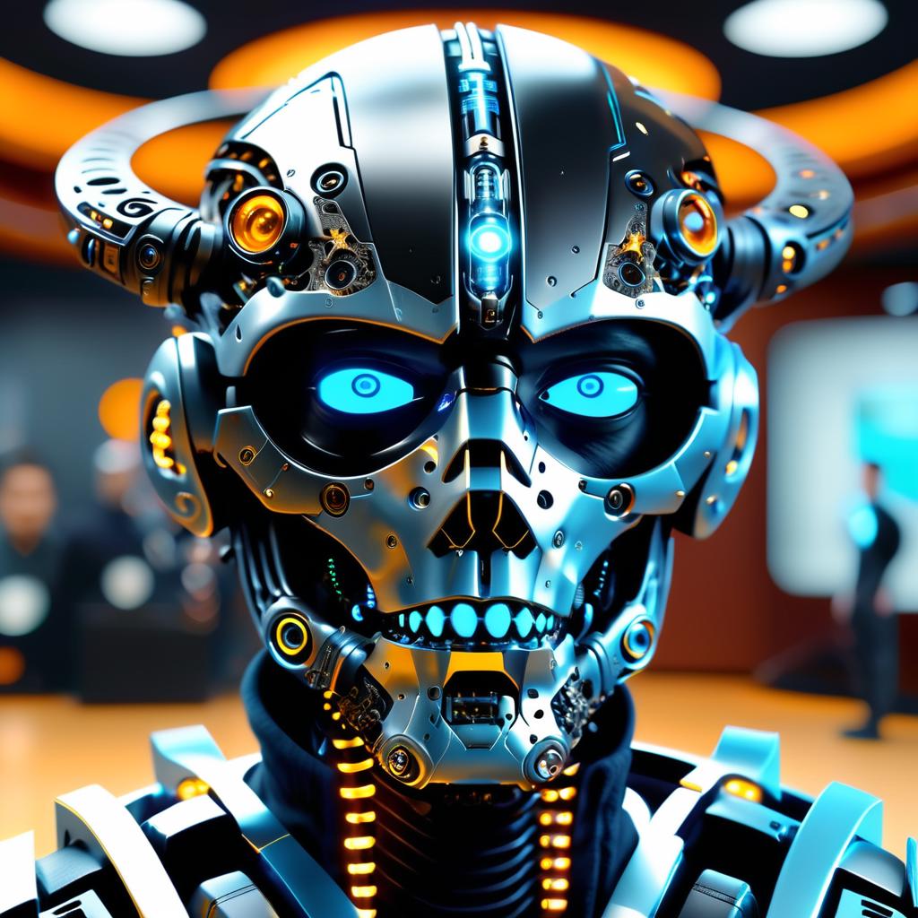 A close up of a robot with a skull face and a helmet - SeaArt AI