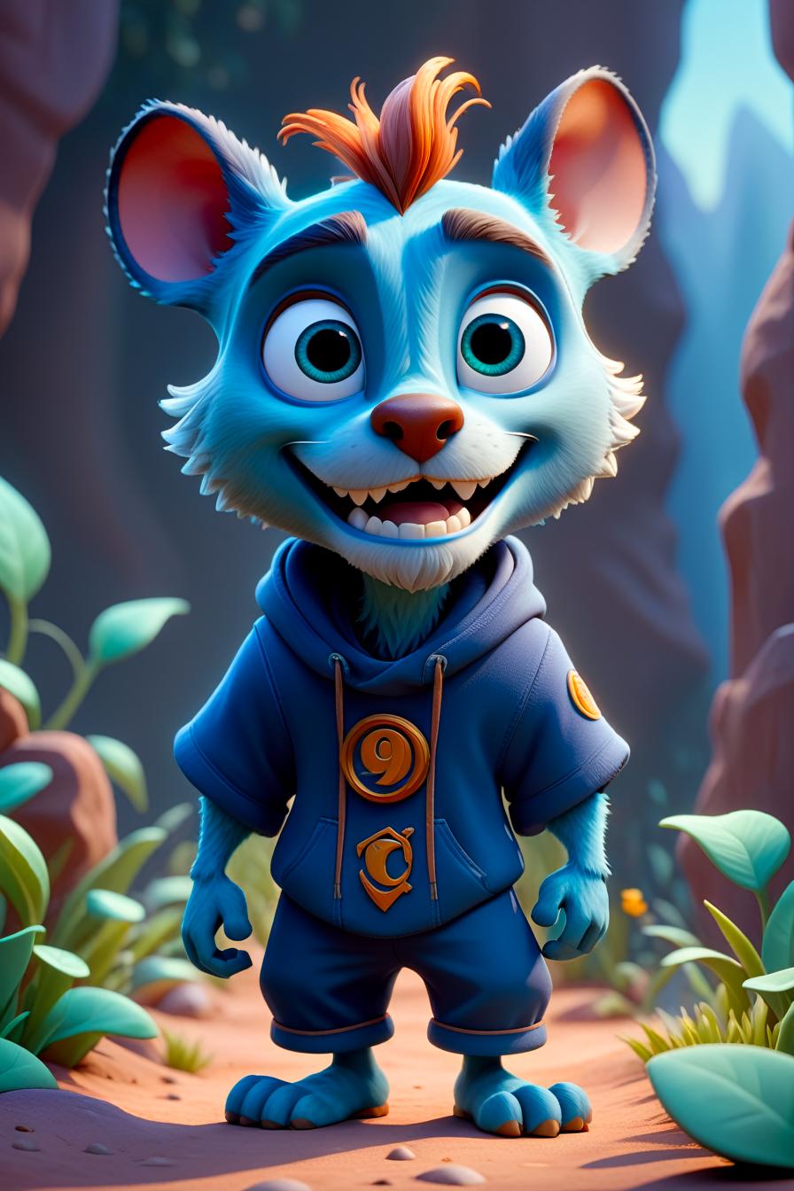 A cartoon character of a blue cat in a blue outfit - SeaArt AI