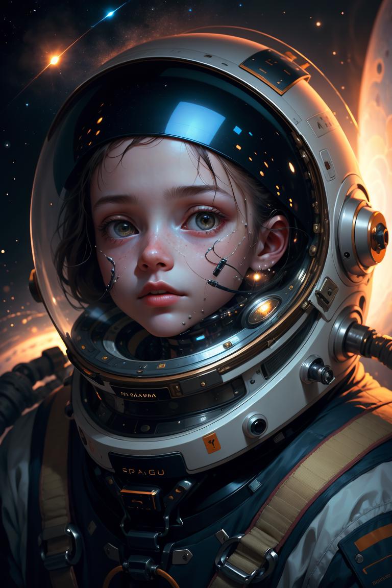 A close up of a person in a space suit with a space ball - SeaArt AI