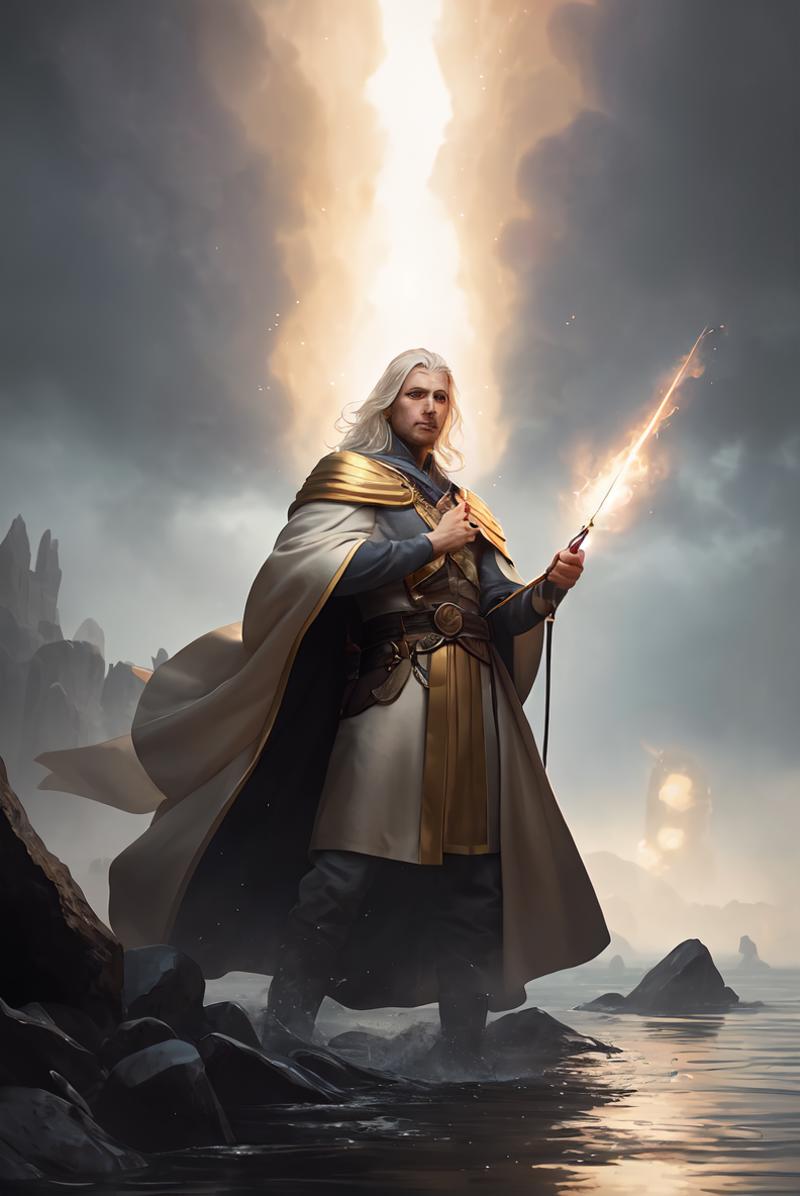 Photorealistic photo of a handsome young male wizard, white wizard ...