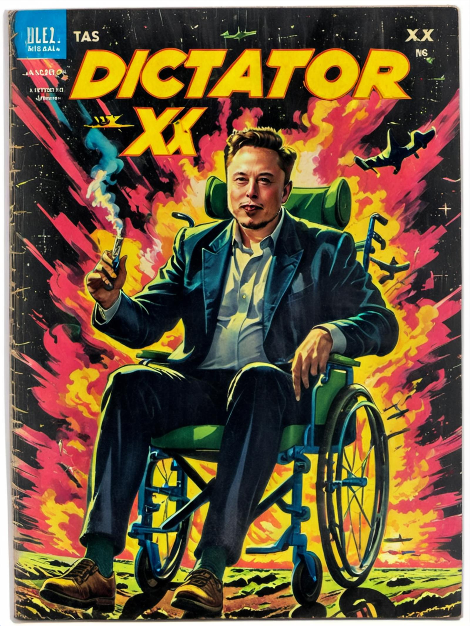 A magazine cover for a man in a wheelchair with a gun - SeaArt AI