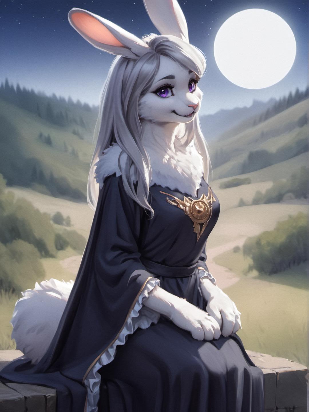 A close up of a person sitting on a ledge with a rabbit - SeaArt AI