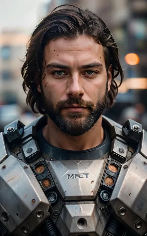 A close up of a man with a beard and a metal armor - SeaArt AI