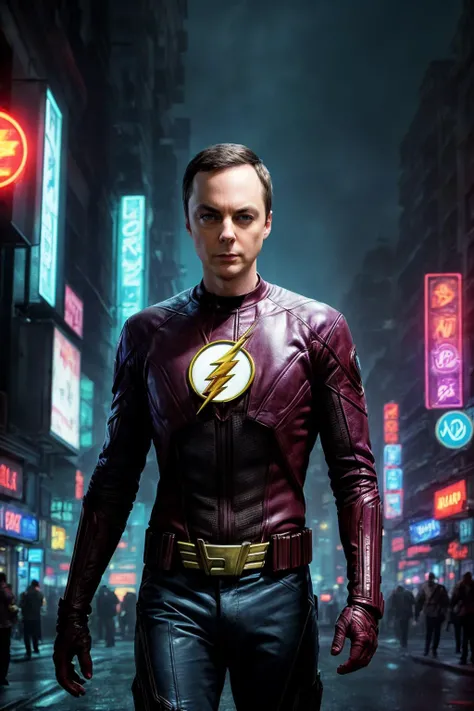 A man in a flash suit walking down a city street - SeaArt AI