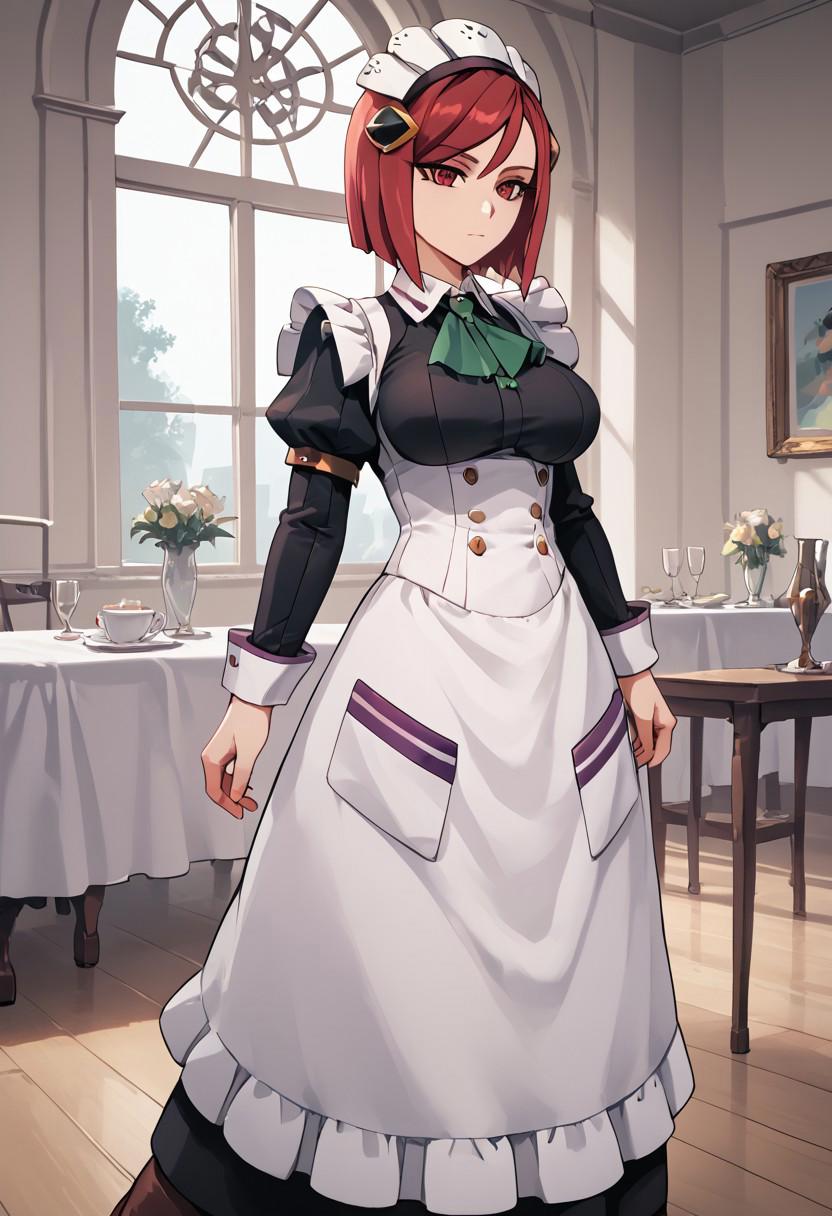 A woman in a maid outfit standing in a room - SeaArt AI