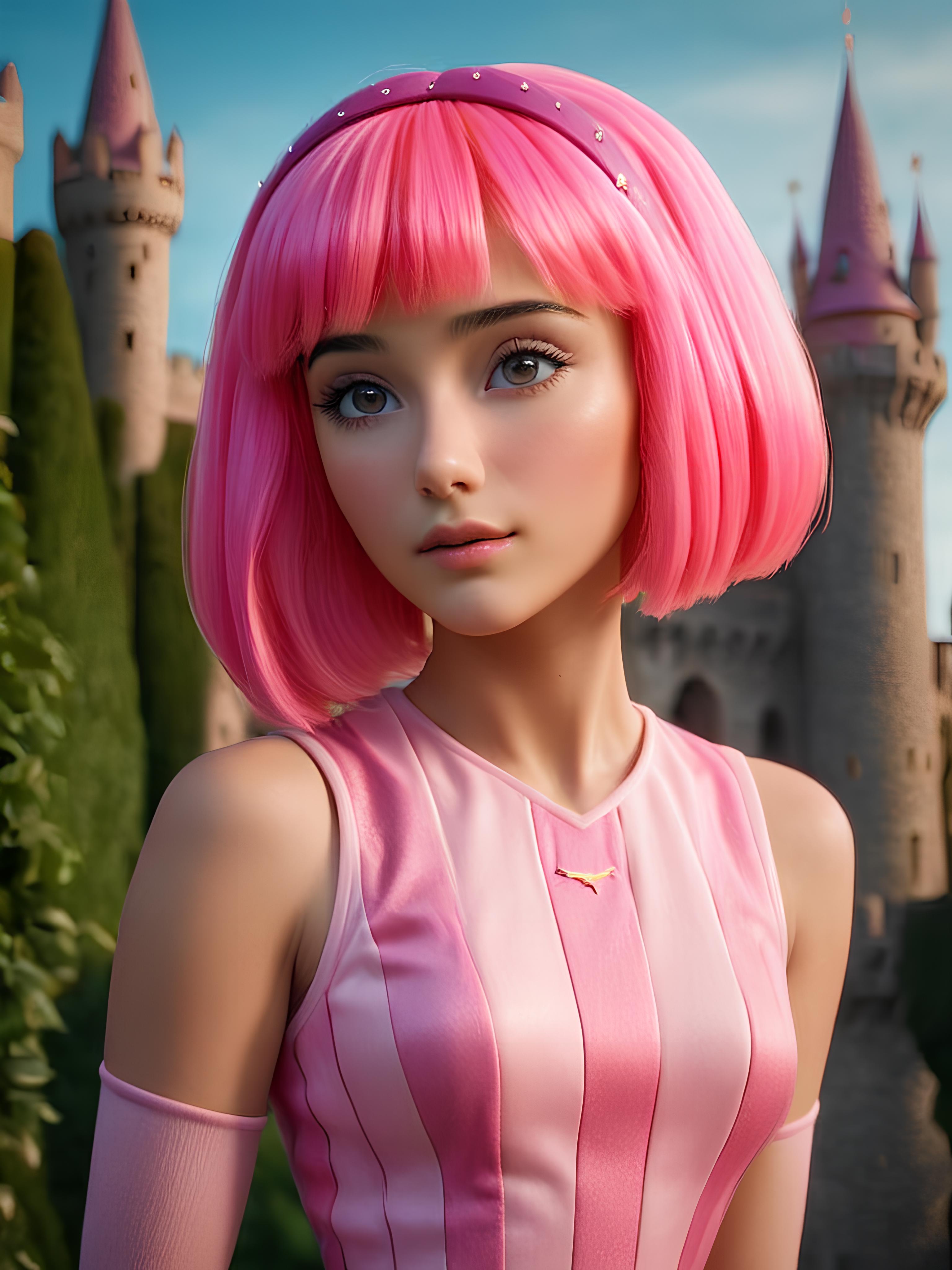 A close up of a woman with pink hair and a pink dress - SeaArt AI