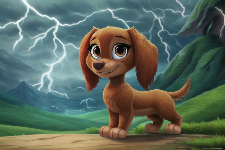 A close up of a cartoon dog standing on a dirt road - SeaArt AI