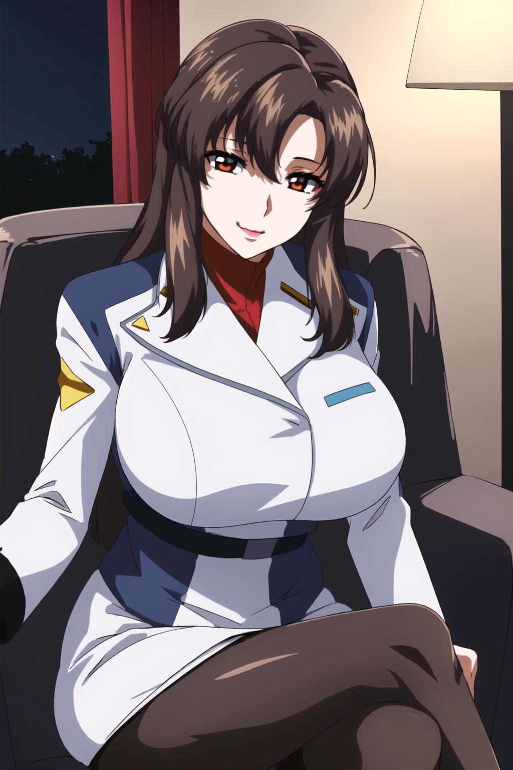 A woman in uniform sitting on a chair with a lamp - SeaArt AI