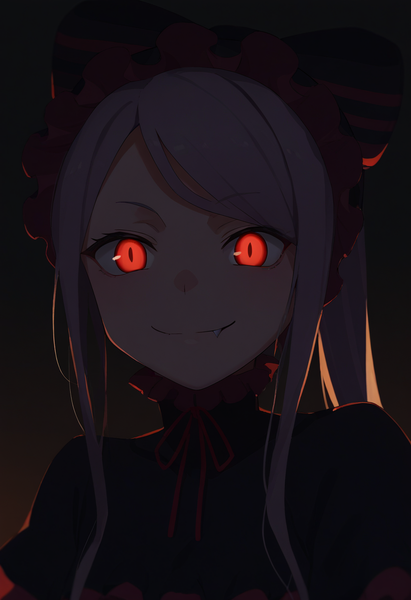 A girl with red eyes and long hair in a dark room - SeaArt AI