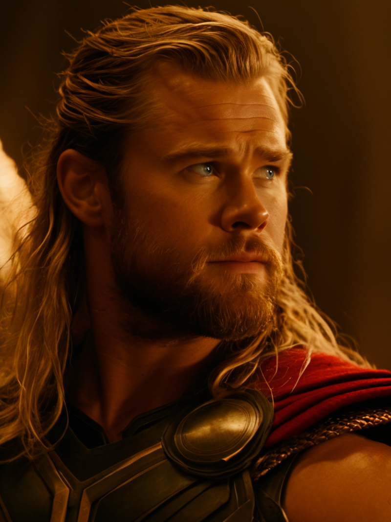 A close up photo of Thor, tattoos, cinematic lighting, film still ...